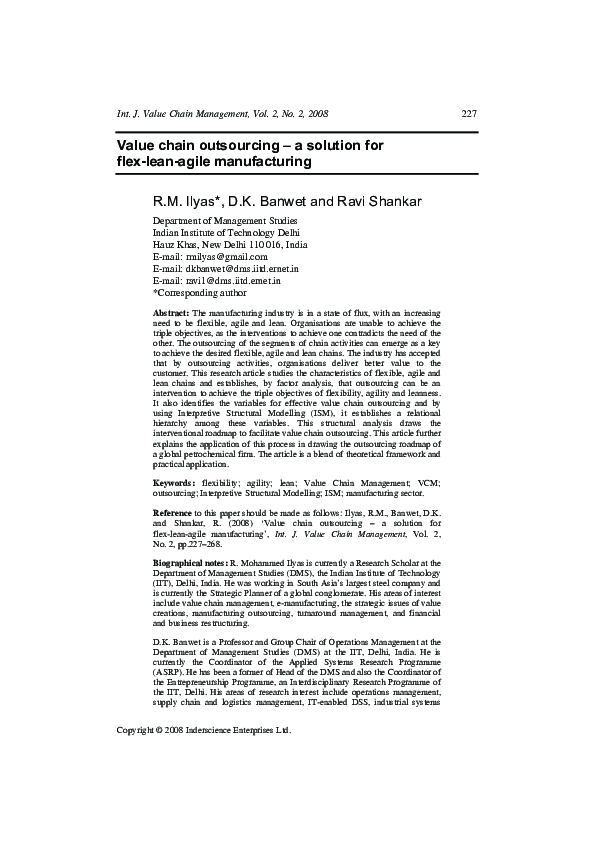 Pdf Outsourcing For Agile Lean Manufacturing