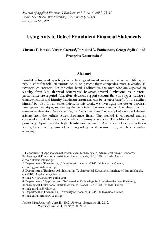 (PDF) Using Ants to Detect Fraudulent Financial Statements | Yorgos Goletsis - Academia.edu