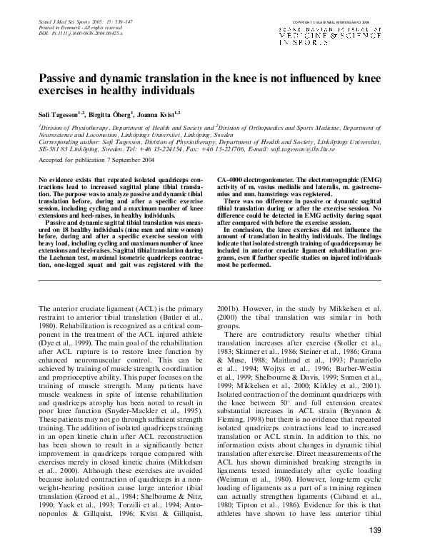 (PDF) Passive and dynamic translation in the knee is not influenced by ...