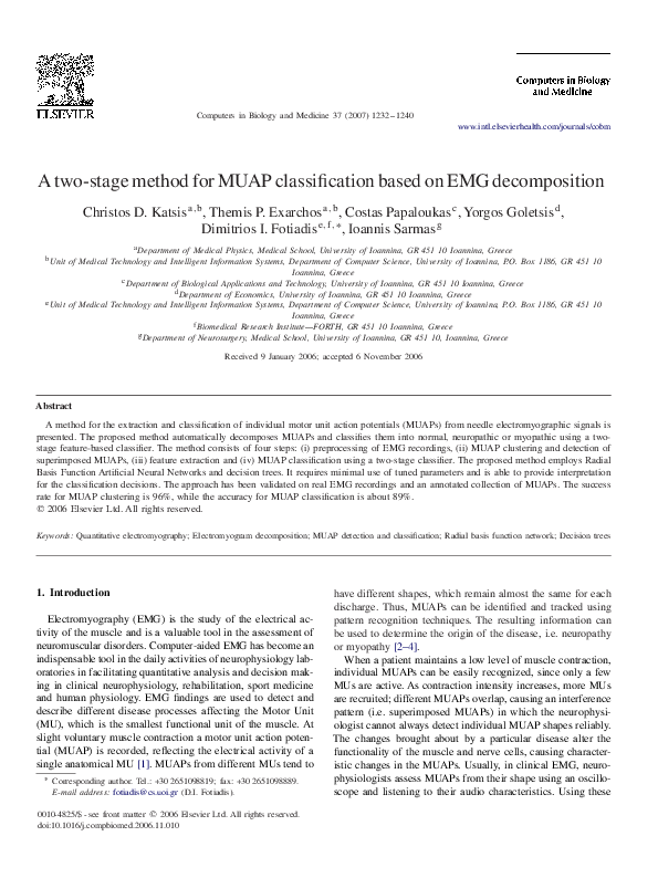 Pdf A Two Stage Method For Muap Classification Based On Emg Decomposition