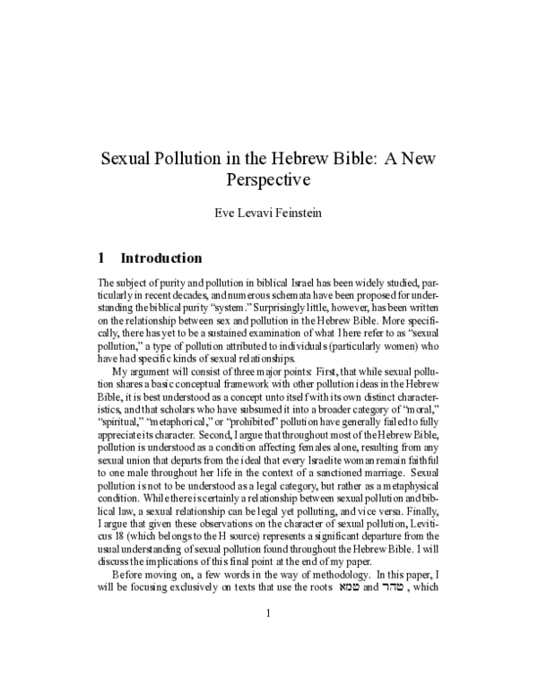 (PDF) Sexual Pollution in the Hebrew Bible: A New Perspective