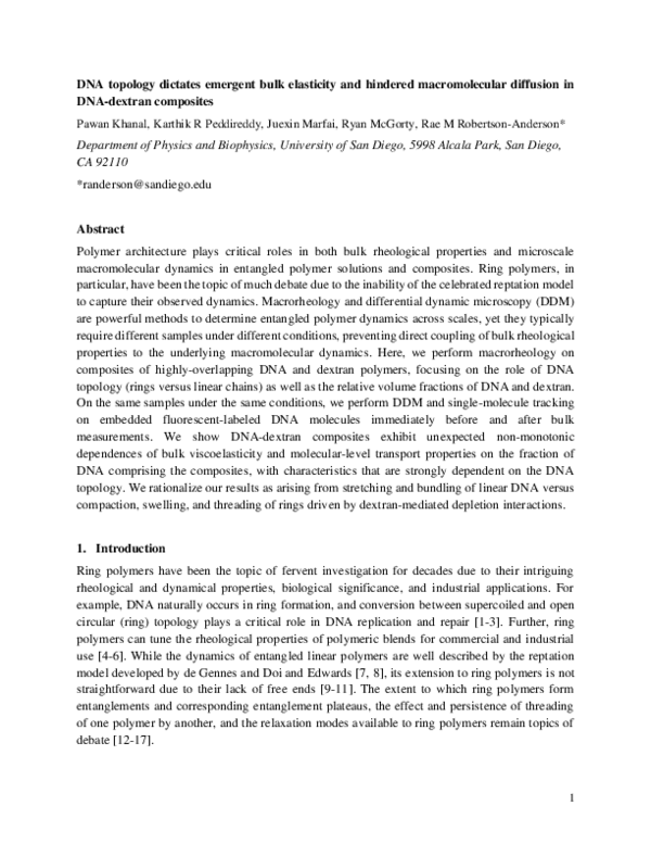 (PDF) Ring DNA confers enhanced bulk elasticity and restricted macromolecular diffusion in DNA ...