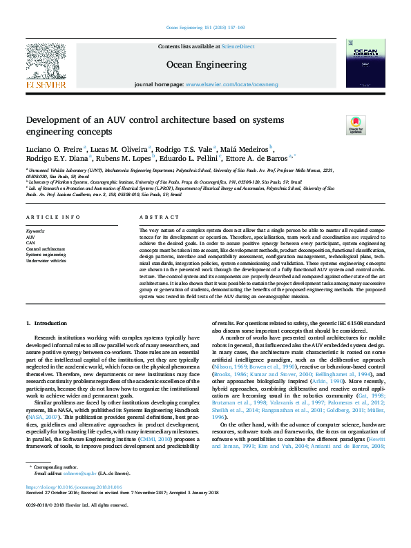 (PDF) Development of an AUV control architecture based on systems ...