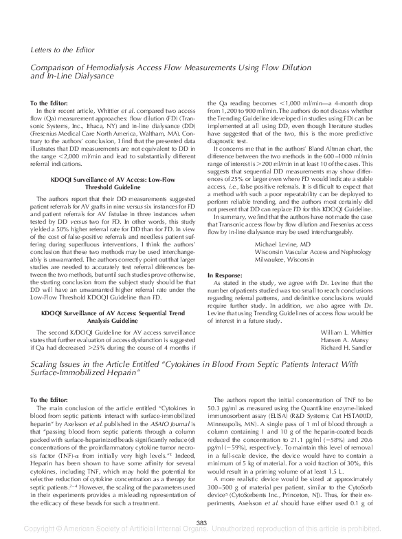 (PDF) Comparison of Hemodialysis Access Flow Measurements Using Flow ...