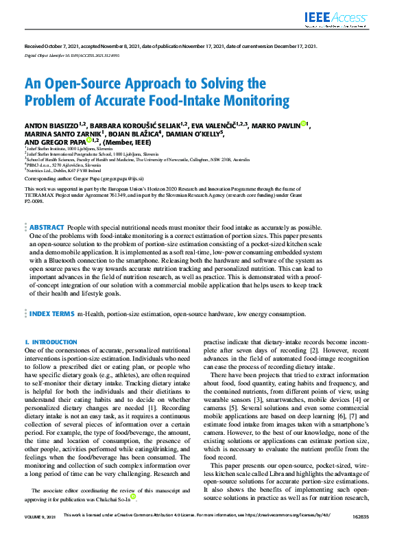 Pdf An Open Source Approach To Solving The Problem Of Accurate Food
