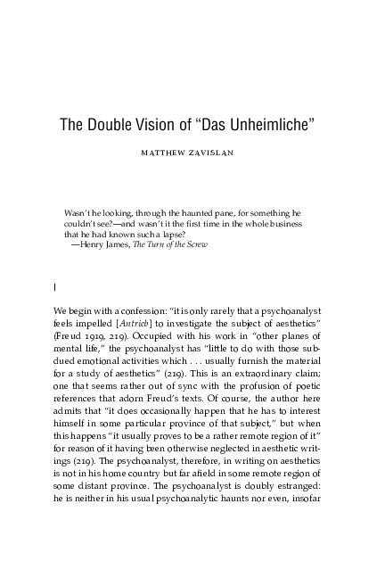 (PDF) The Double Vision of "Das Unheimliche"