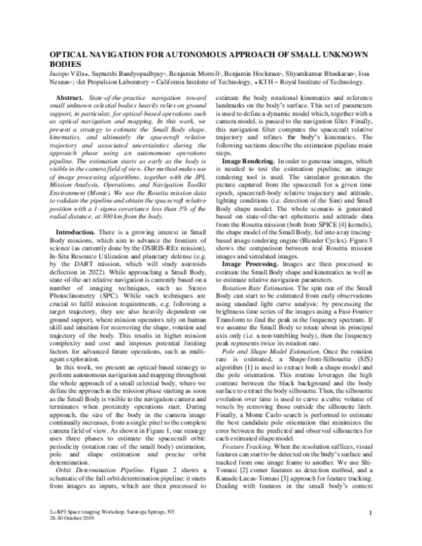 (PDF) Optical Navigation for Autonomous Approach of Small Unknown Bodies | Jacopo Villa ...
