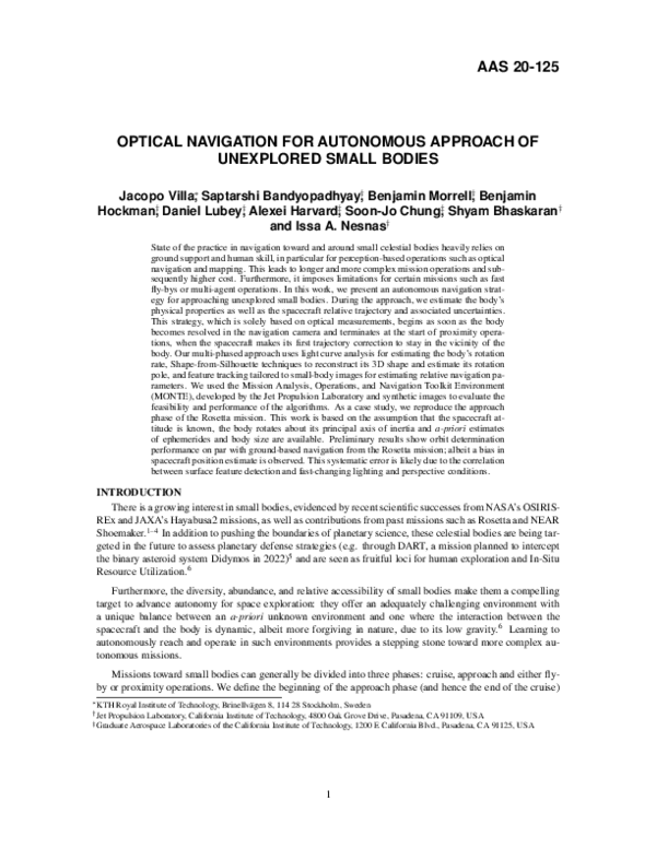 Pdf Aas 20 125 Optical Navigation For Autonomous Approach Of