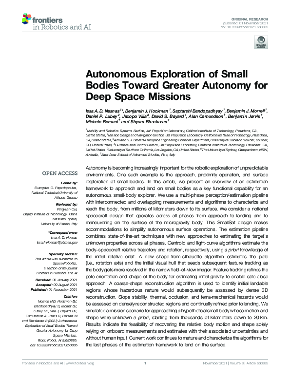 (PDF) Autonomous Exploration of Small Bodies Toward Greater Autonomy ...