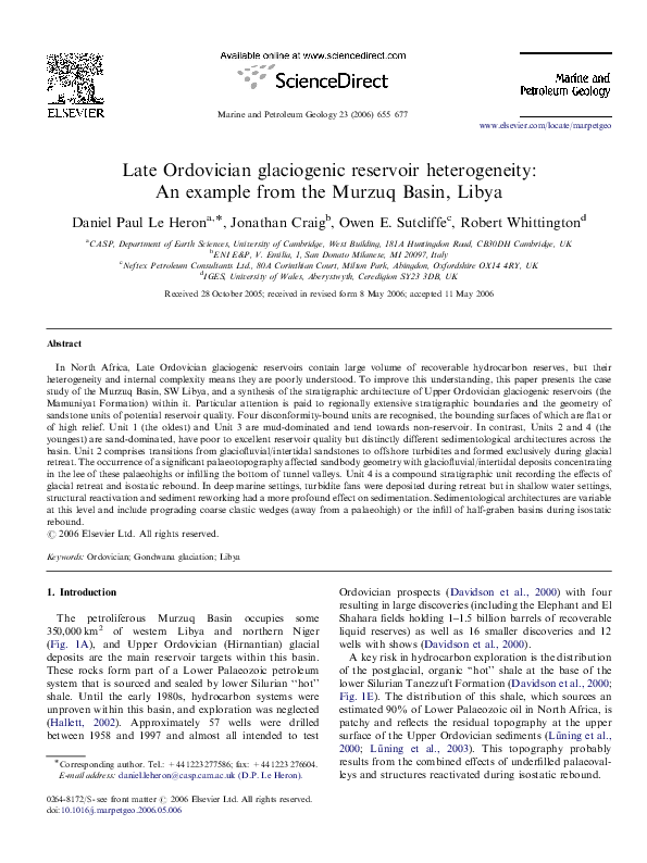 (PDF) Late Ordovician glaciogenic reservoir heterogeneity: An example from the Murzuq Basin, Libya