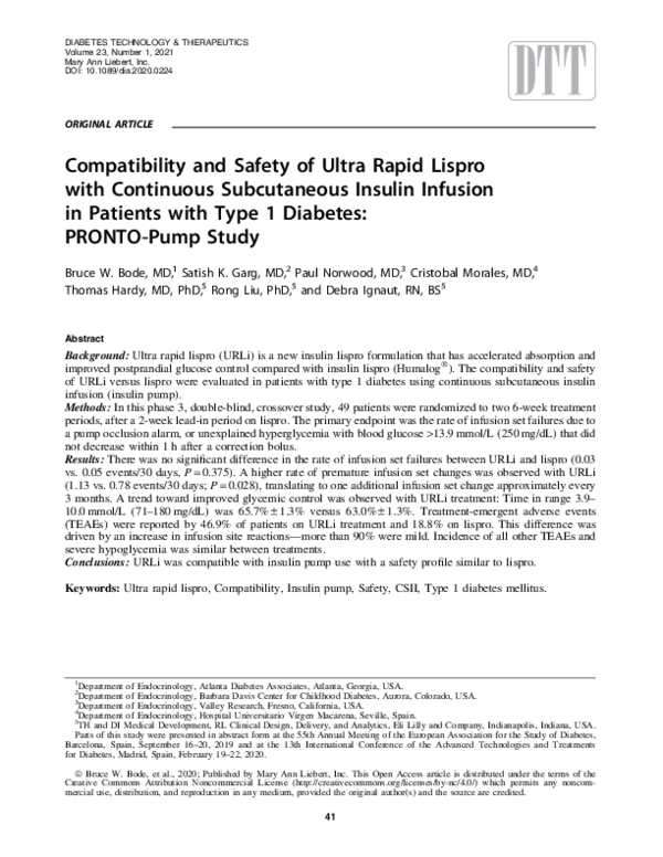 (PDF) Compatibility and Safety of Ultra Rapid Lispro with Continuous ...