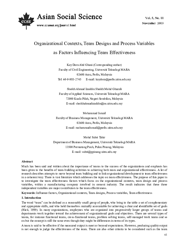 (PDF) Organizational Contexts, Team Designs and Process Variables as ...