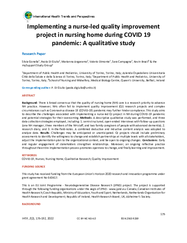 (PDF) Implementing a nurse-led quality improvement project in nursing ...