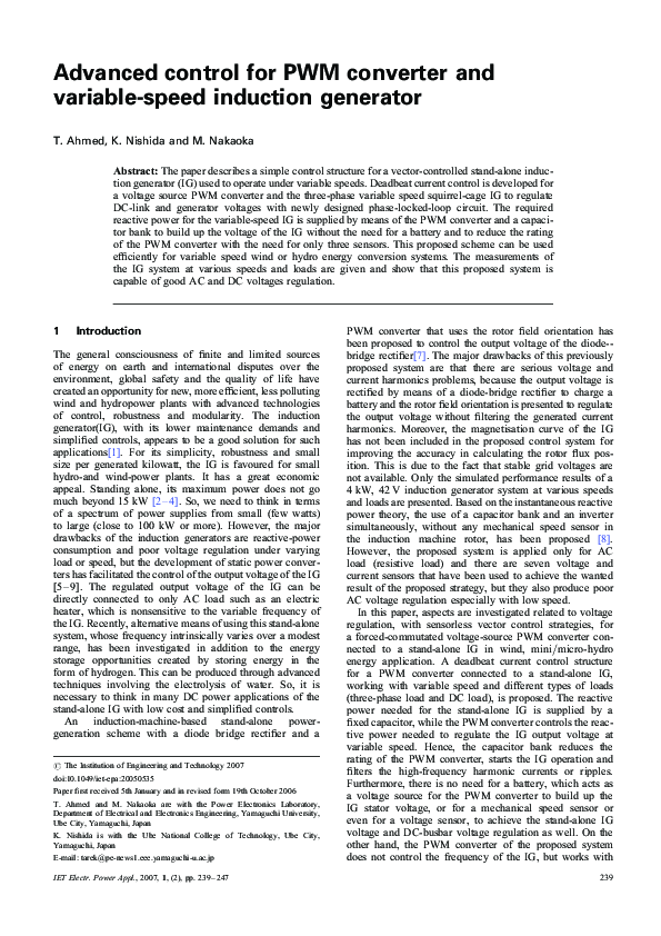 (PDF) Advanced control for PWM converter and variable-speed induction generator