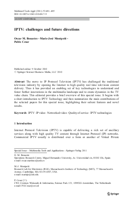 (PDF) IPTV: challenges and future directions