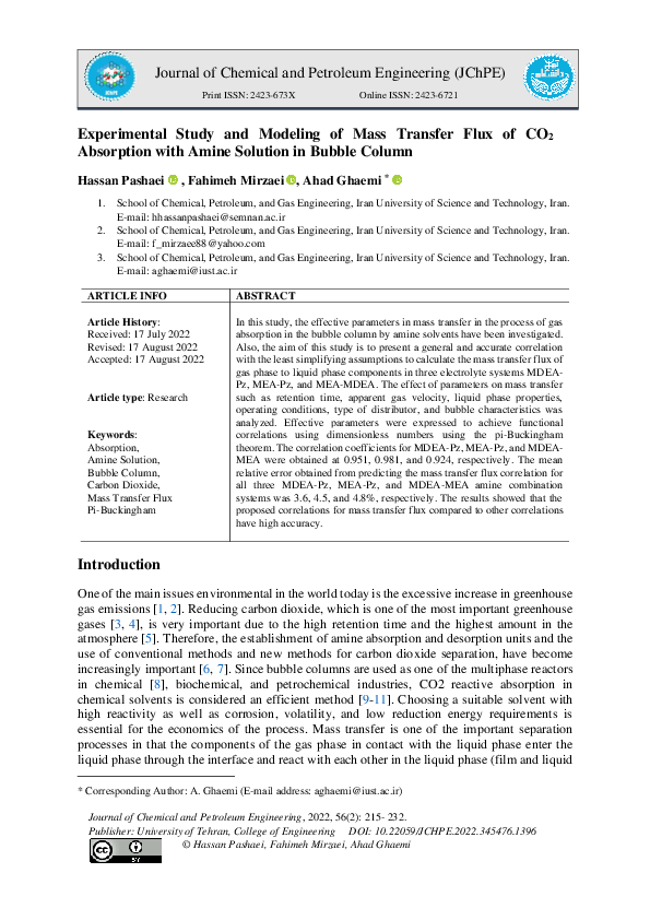 (PDF) Experimental Study and Modeling of Mass Transfer Flux of CO2 ...