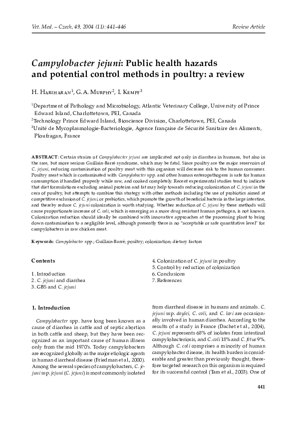 (PDF) Campylobacter jejuni: Public health hazards and potential control ...