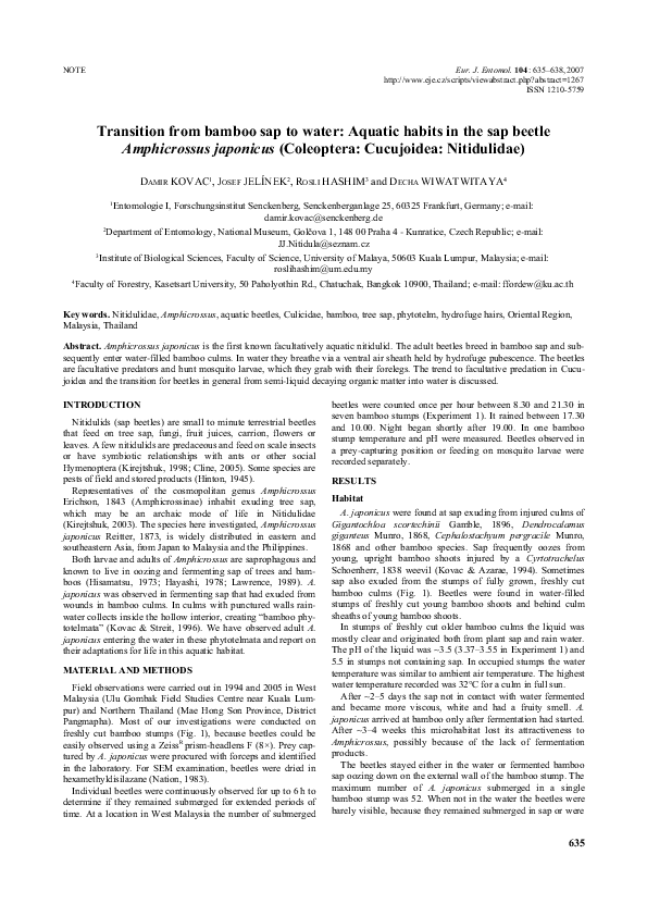 (PDF) Transition from bamboo sap to water: Aquatic habits in the sap ...