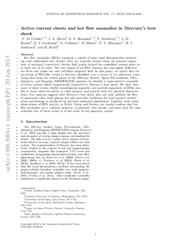 (PDF) Active current sheets and candidate hot flow anomalies upstream ...
