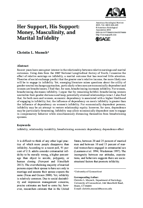 (PDF) Her Support, His Support: Money, Masculinity, and Marital Infidelity