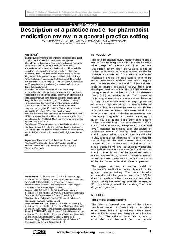 (PDF) Description of a practice model for pharmacist medication review ...