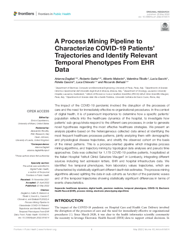 (PDF) A Process Mining Pipeline to Characterize COVID-19 Patients' Trajectories and Identify ...