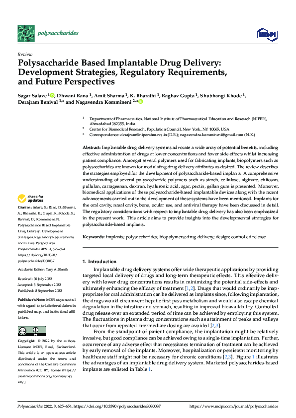 (PDF) Polysaccharide Based Implantable Drug Delivery: Development Strategies, Regulatory ...