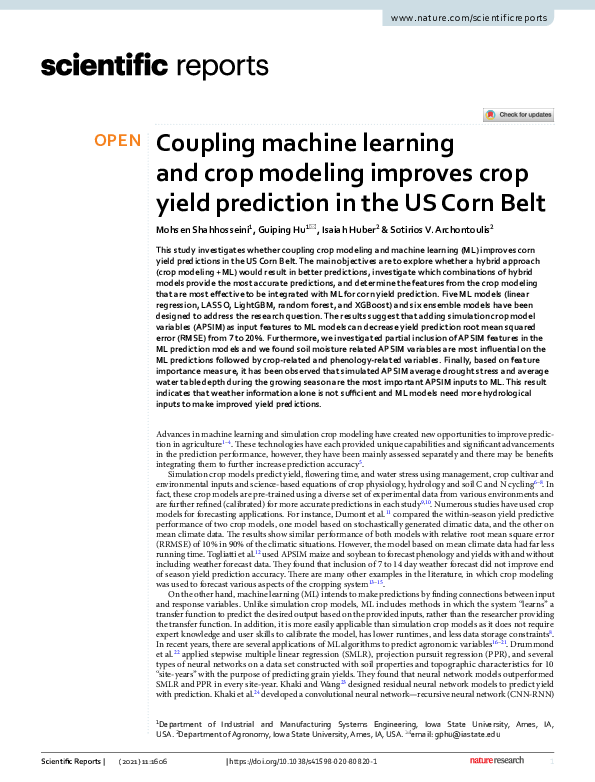 Pdf Coupling Machine Learning And Crop Modeling Improves Crop Yield