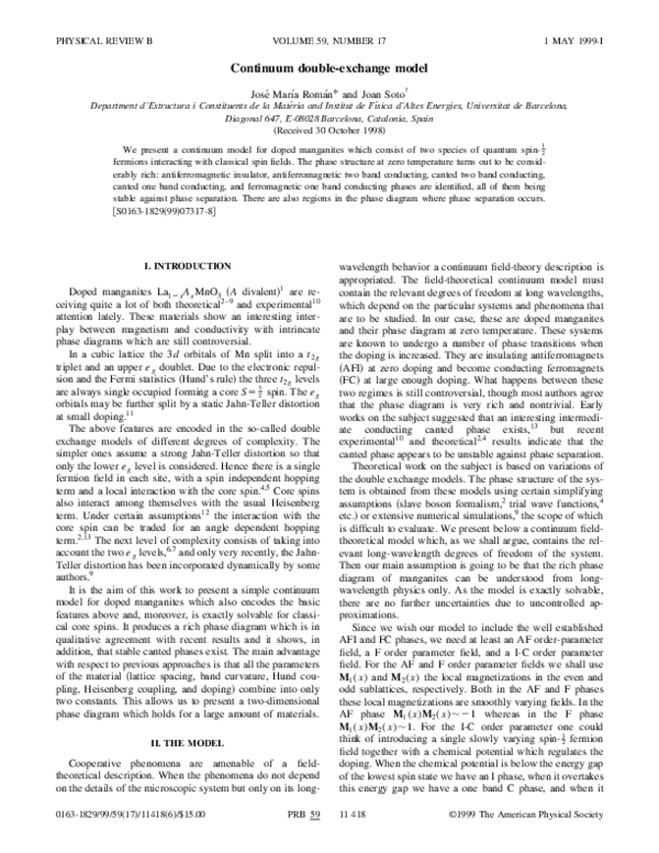 (PDF) Continuum double-exchange model