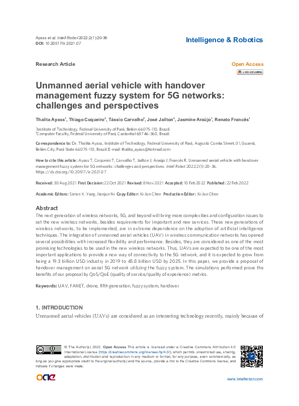 Pdf Unmanned Aerial Vehicle With Handover Management Fuzzy System For 5g Networks Challenges