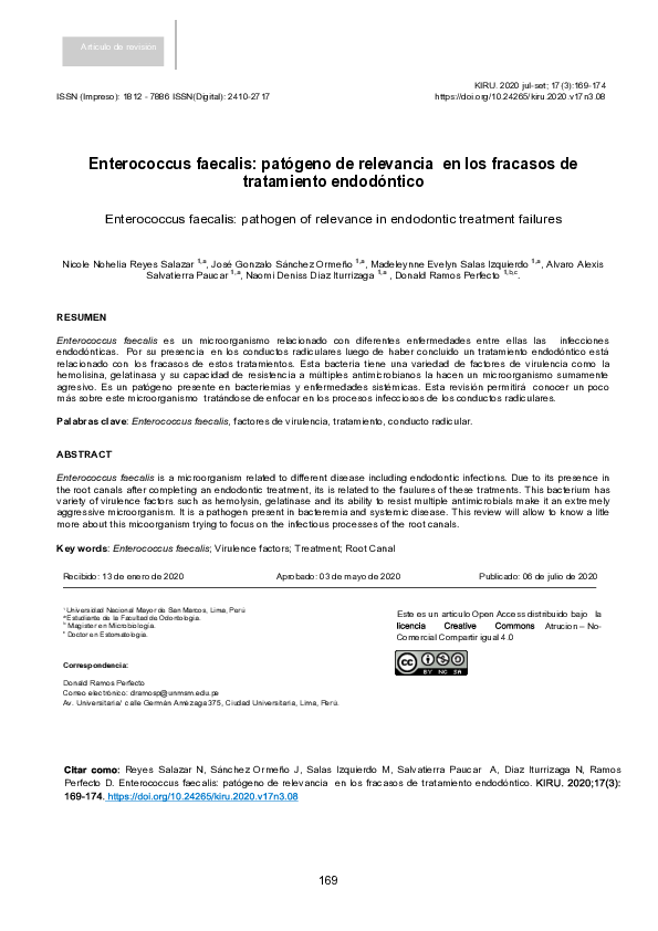 (PDF) Enterococcus faecalis: pathogen of relevance in endodontic treatment failures