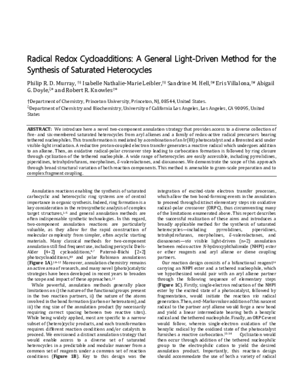 (PDF) Radical Redox Cycloadditions: A General Light-Driven Meth-od for ...