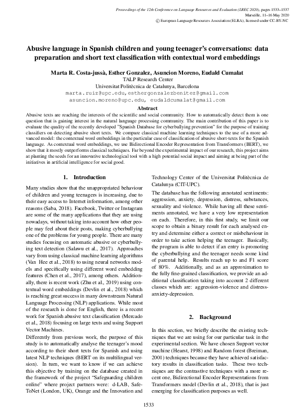 (PDF) Abusive language in Spanish children and young teenager’s conversations: data preparation ...
