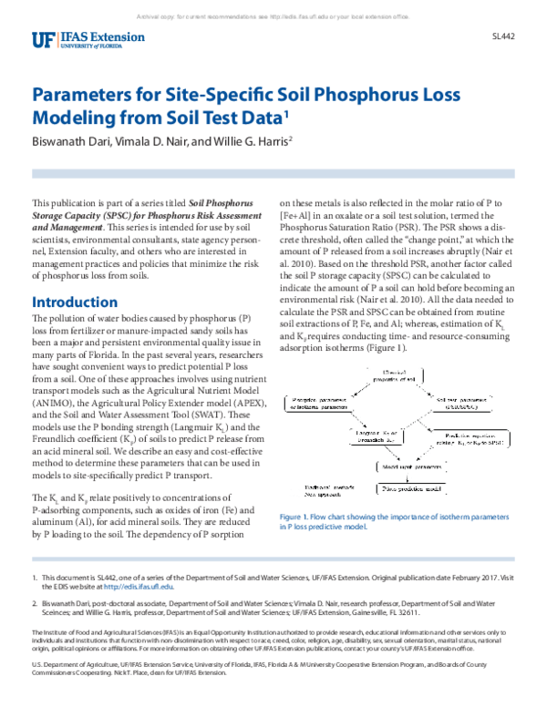 (PDF) Parameters for Site-Specific Soil Phosphorus Loss Modeling from ...