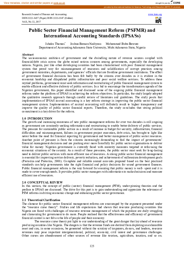 (PDF) Public Sector Financial Management Reform (PSFMR) and ...