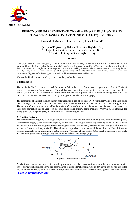 Pdf Design And Implementation Of A Smart Dual Axis Sun Tracker Based