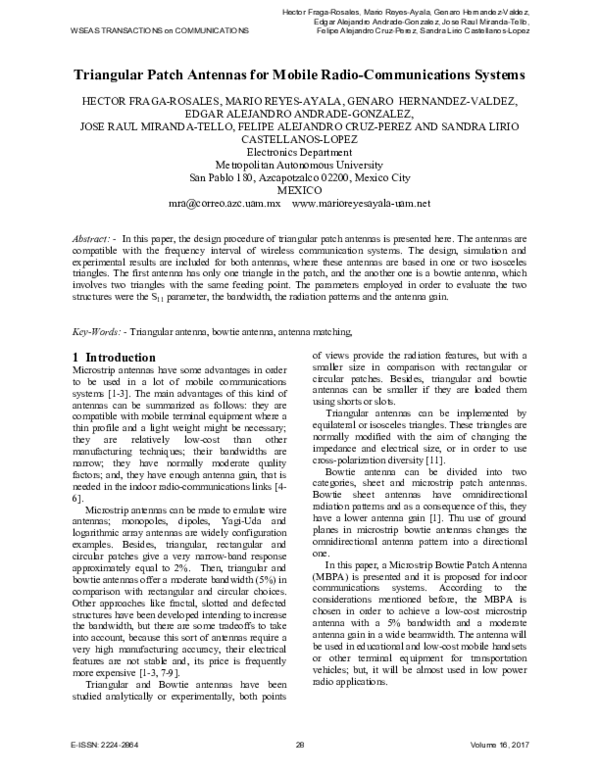 Pdf Triangular Patch Antennas For Mobile Radio Communications Systems