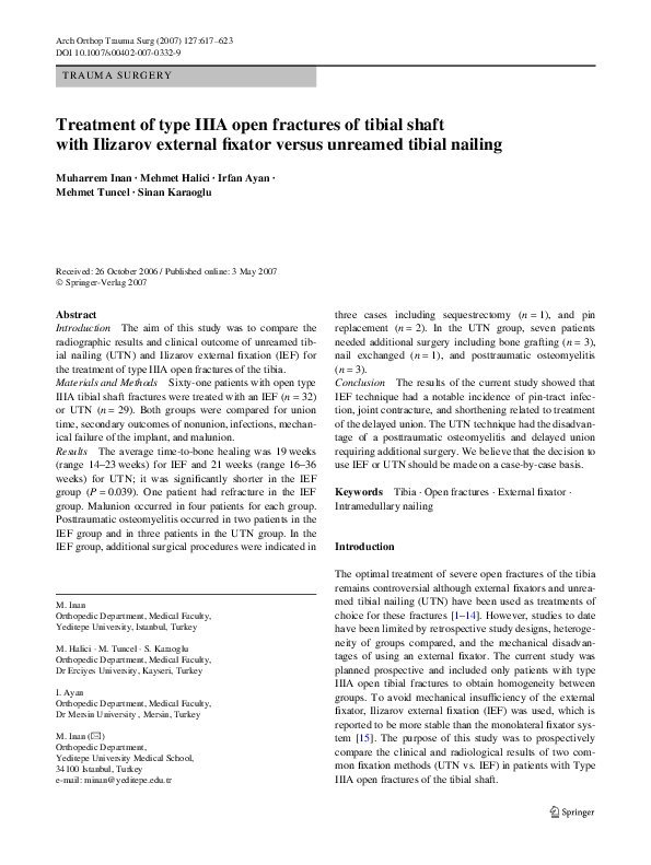 (PDF) Treatment of type IIIA open fractures of tibial shaft with ...