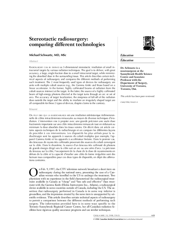 (PDF) Stereotactic radiosurgery: comparing different technologies