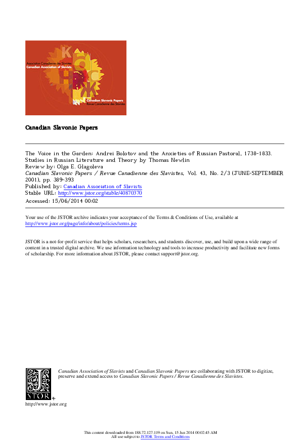 (PDF) The Voice in the Garden: Andrei Bolotov and the Anxieties of ...