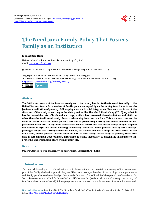 (PDF) The Need for a Family Policy That Fosters Family as an Institution