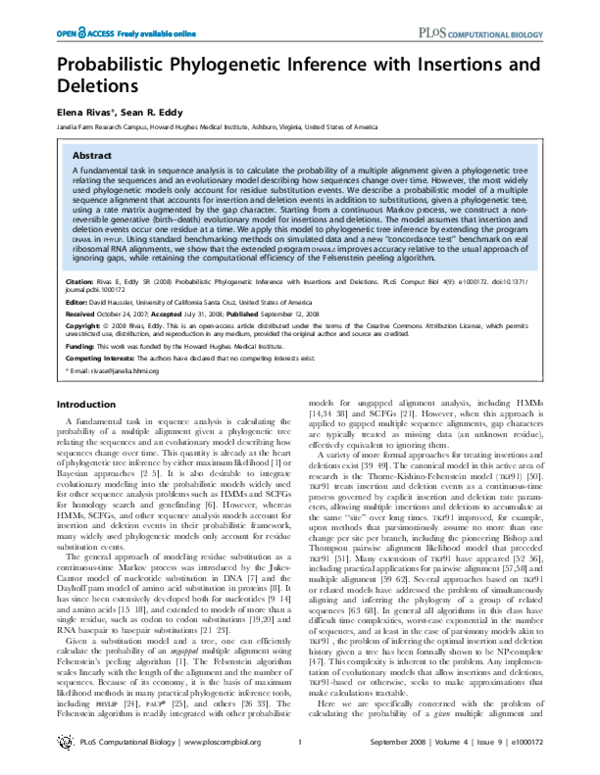 (PDF) Probabilistic Phylogenetic Inference with Insertions and Deletions | ELENA JAZMÍN RAMÍREZ ...