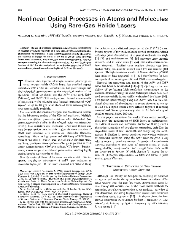 (PDF) Nonlinear optical processes in atoms and molecules using rare-gas halide lasers