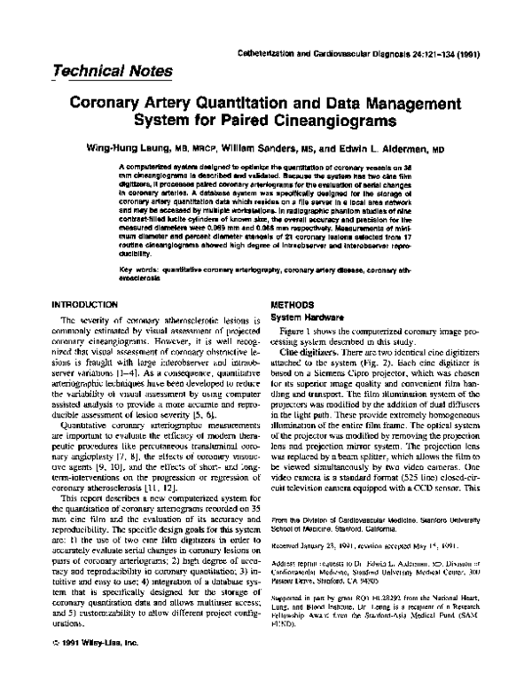 (PDF) System for Quantifying Coronary Arteries in Cineangiograms