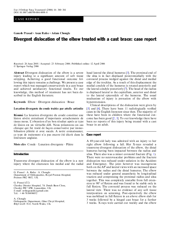 (PDF) Divergent dislocation of the elbow treated with a cast brace ...