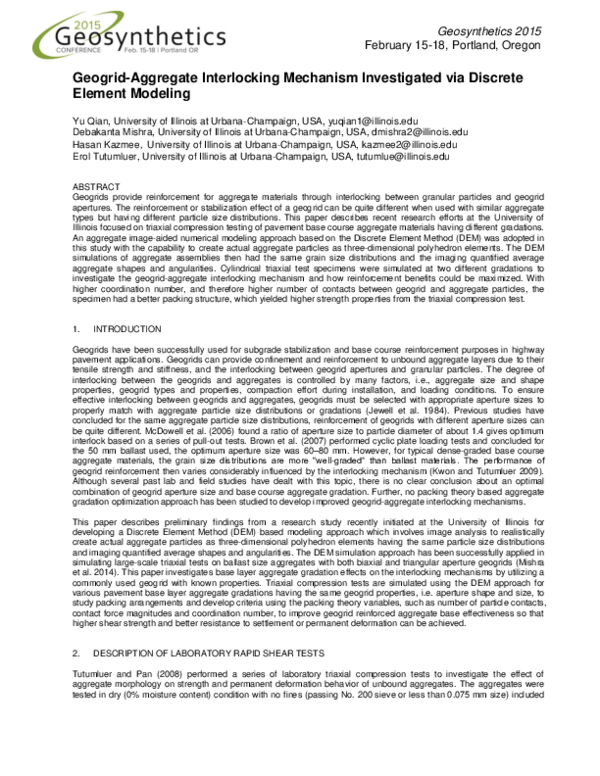(PDF) Geogrid-Aggregate Interlocking Mechanism Investigated via Discrete Element Modeling