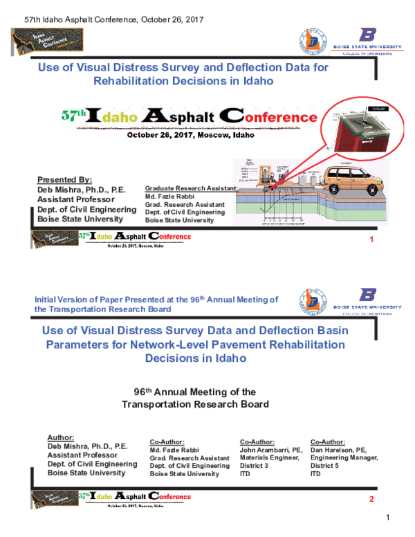 (PDF) Use of Visual Distress Survey and Deflection Data for Rehabilitation