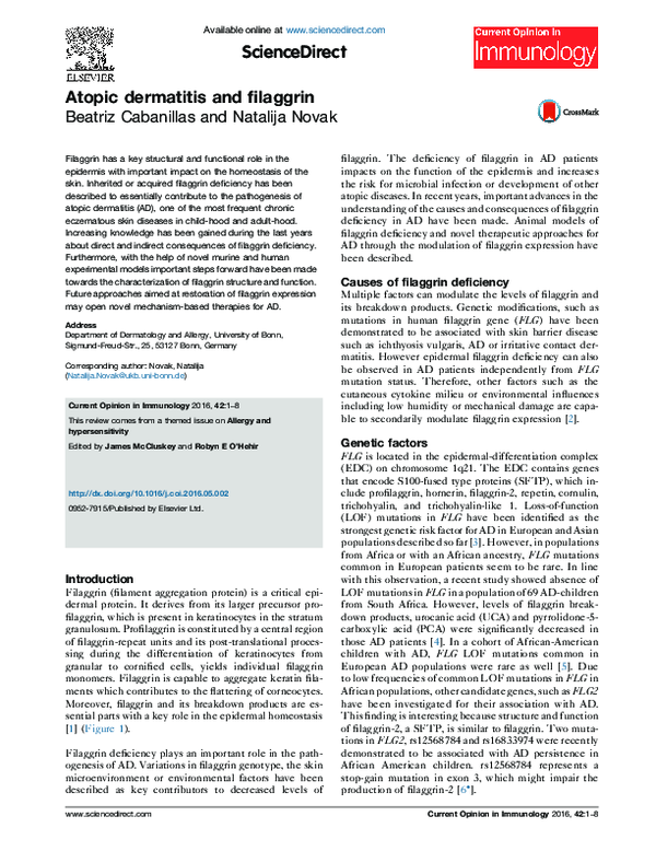 (PDF) Atopic dermatitis and filaggrin