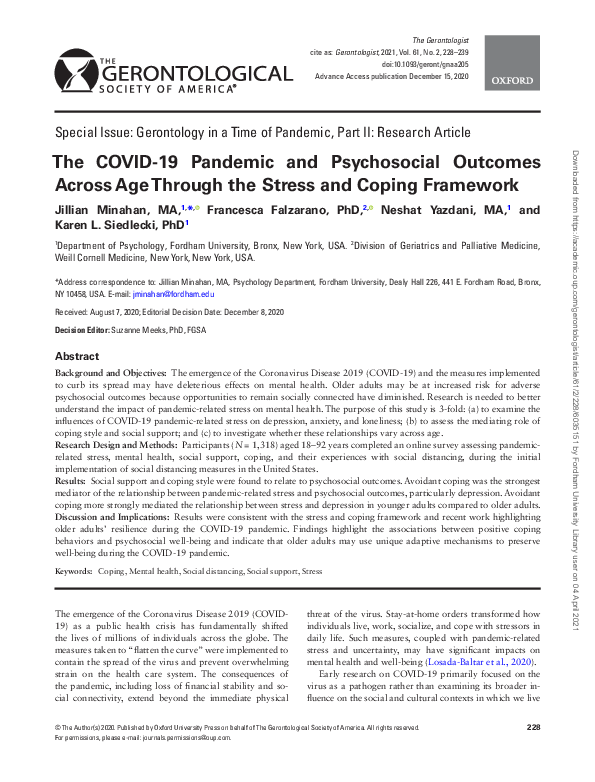 (PDF) The COVID-19 Pandemic and Psychosocial Outcomes Across Age ...