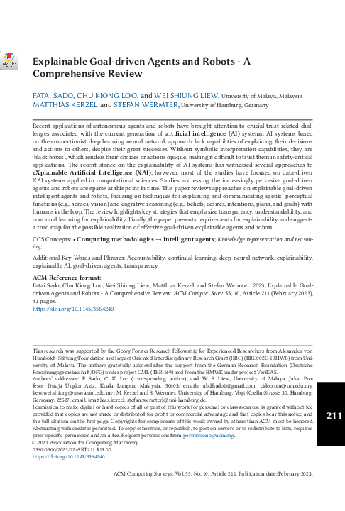 Pdf Explainable Goal Driven Agents And Robots A Comprehensive Review Stefan Wermter